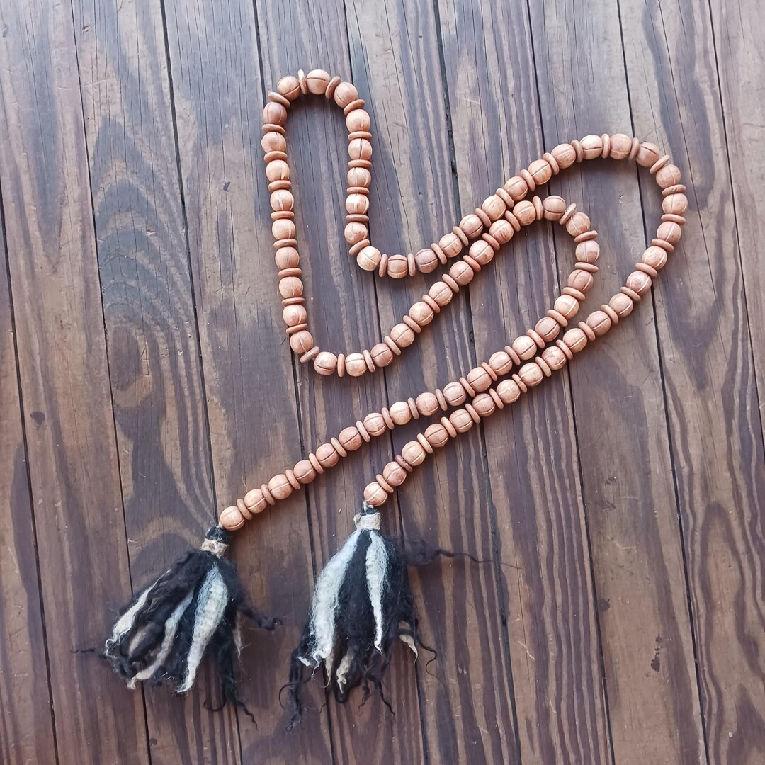 Natural Wooden Beaded Swag Garland With Wool Tassels - Etsy