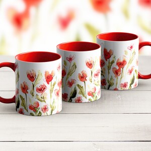 Red Watercolor Flowers Mug - Etsy