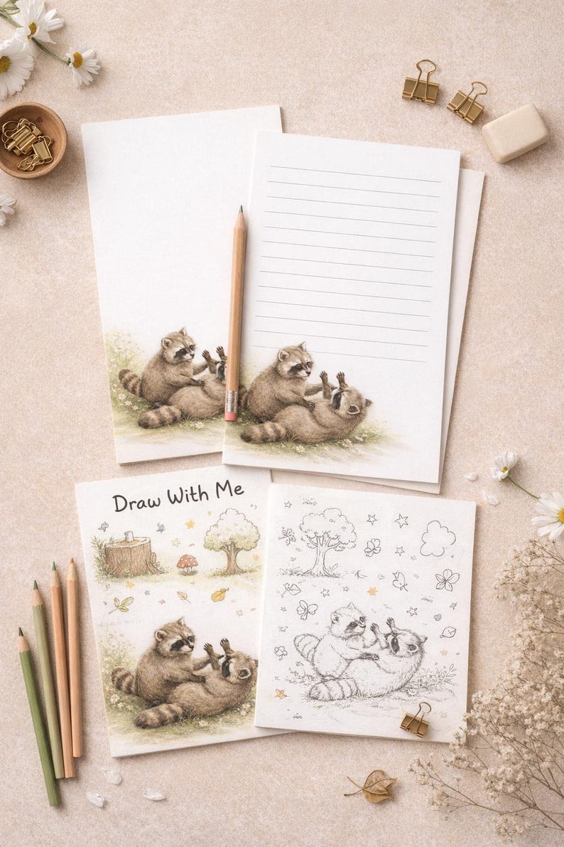 Raccoon Stationery Set for Children - Woodland Animals Digital Download ...