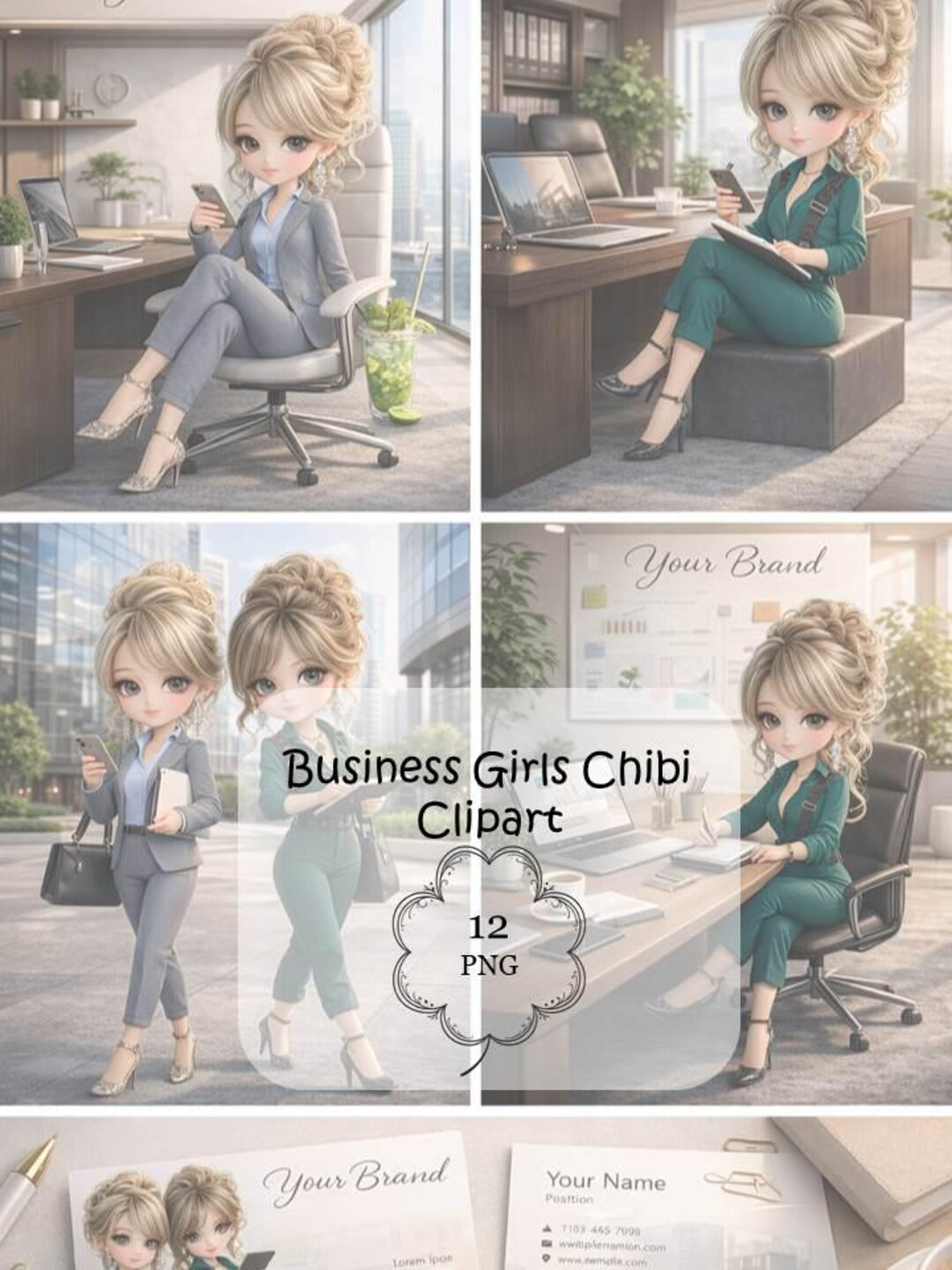 Business Chibi Girls 12 PNG Clipart | Office Women (digital Download ...