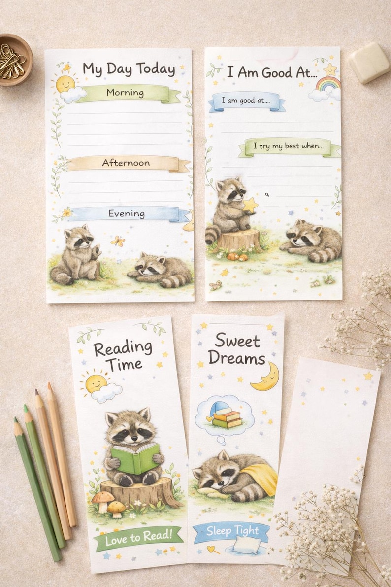 Raccoon Stationery Set for Children - Woodland Animals Digital Download ...
