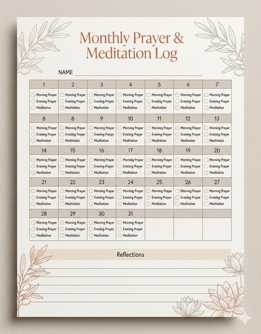 Digital Prayer Tracker Printable, Daily Meditation Log Spiritual Habit ...