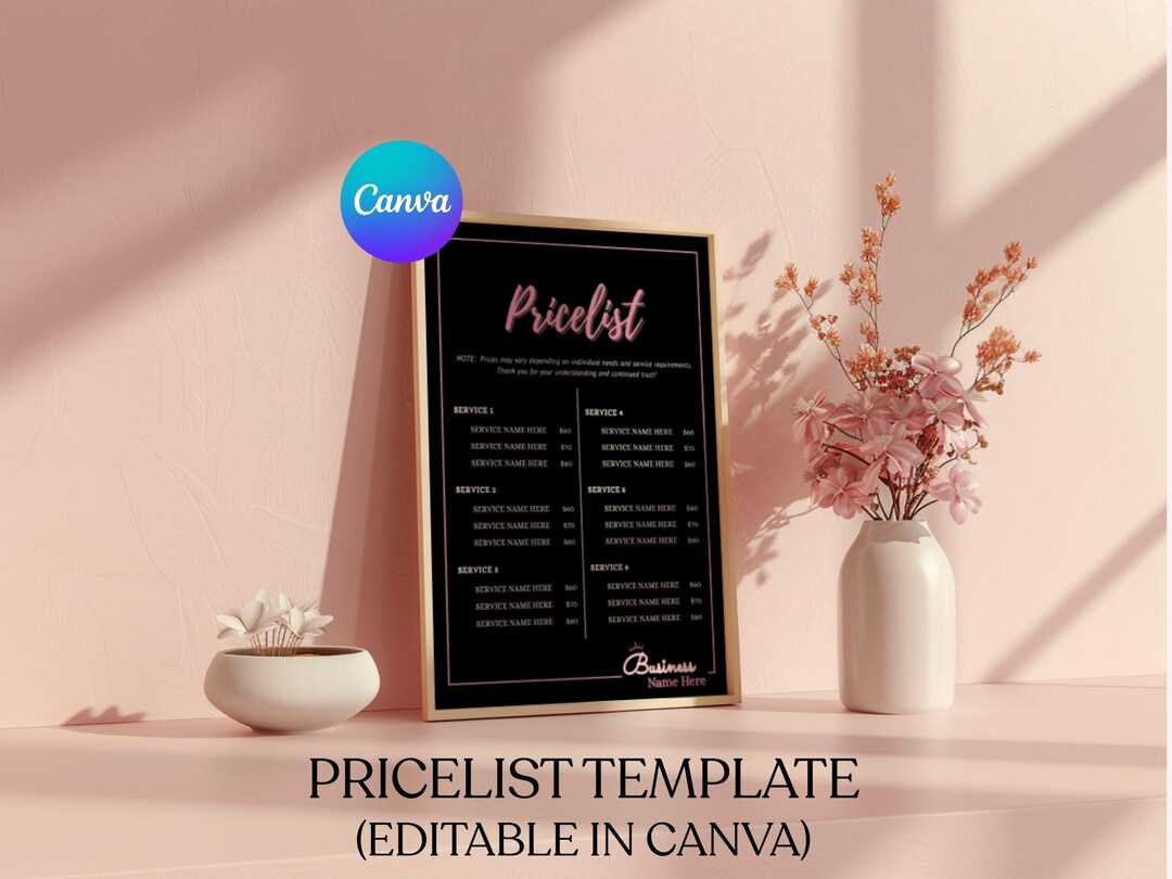 Editable Pricelist Template Black Pink Services Sign Printable Price ...