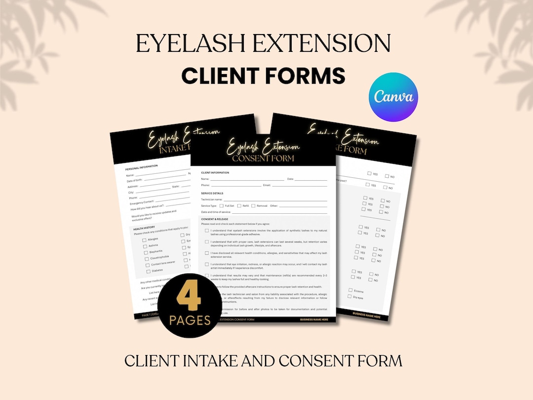 Eyelash Forms Editable Lash Client Forms Canva Lash Extension Consent ...