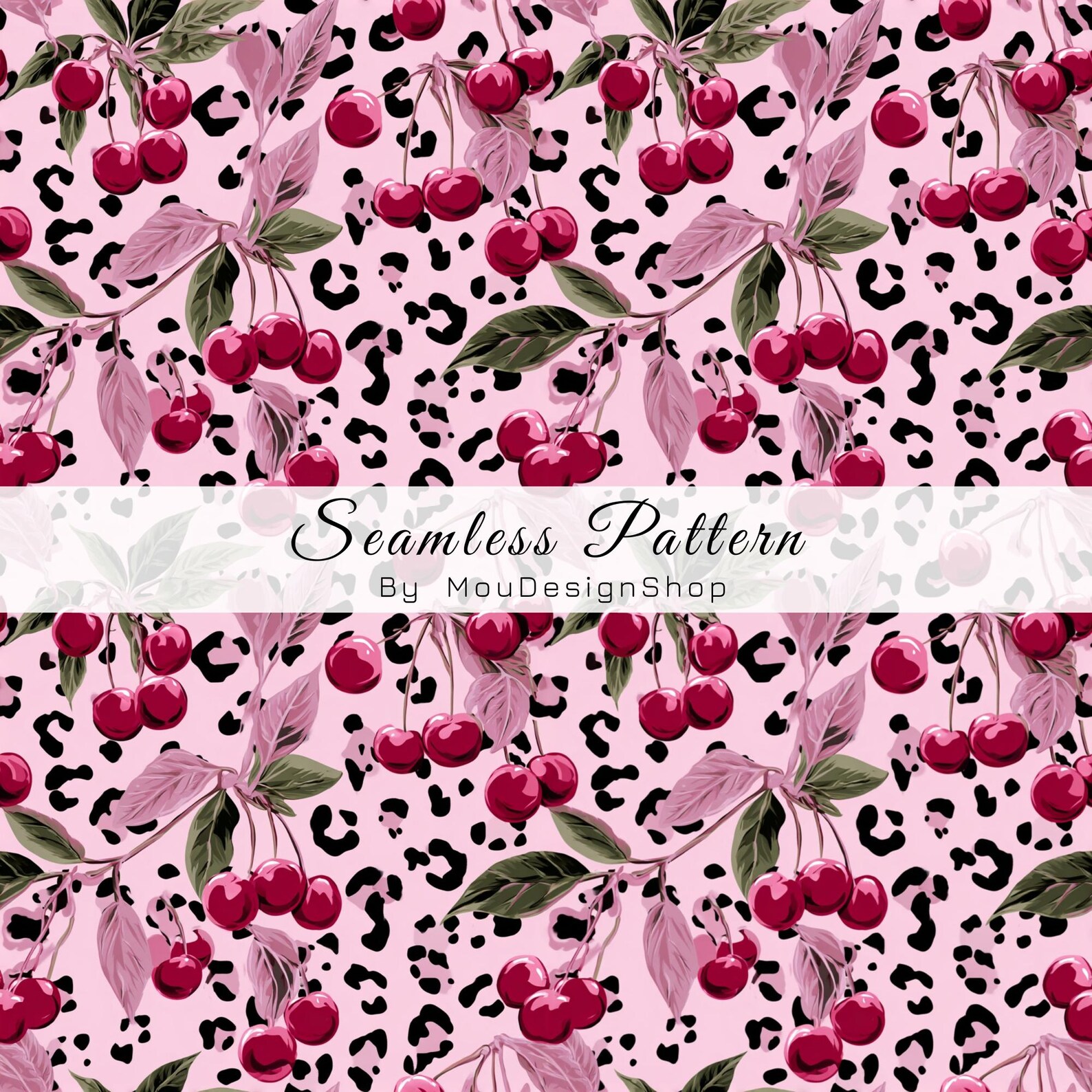 Hot Pink Leopard Animal Print Cherry Cheetah Trendy Girly Leafy ...