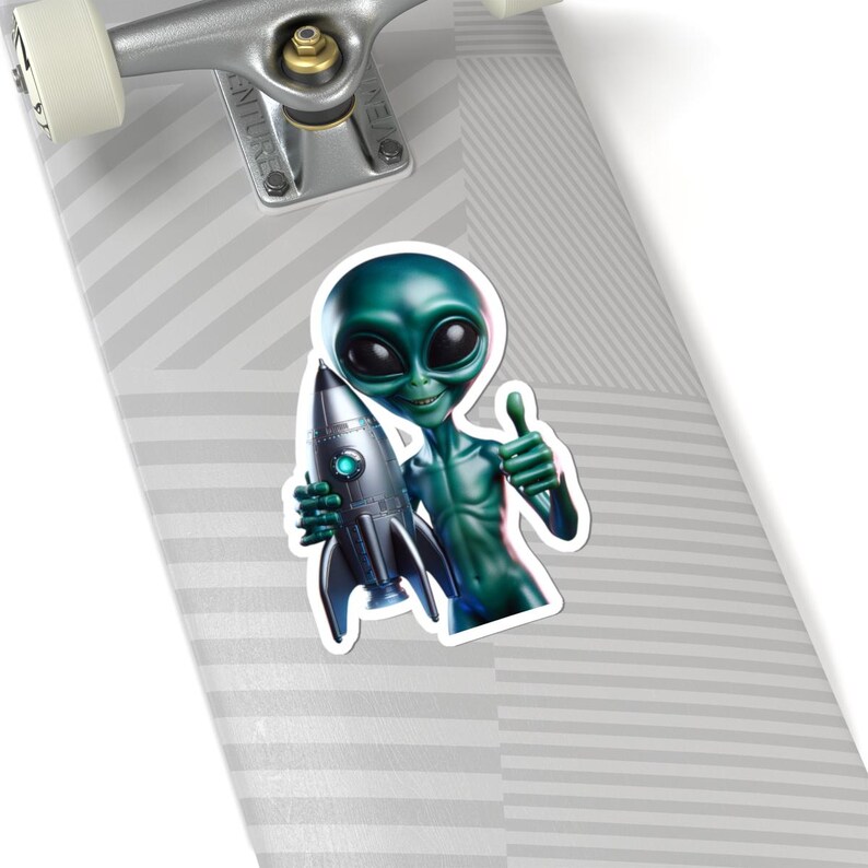 Alien Thumbs up Kiss-cut Stickers, Green Alien Rocket Ship Decal, UFO ...