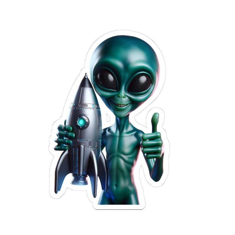 Alien Thumbs up Kiss-cut Stickers, Green Alien Rocket Ship Decal, UFO ...