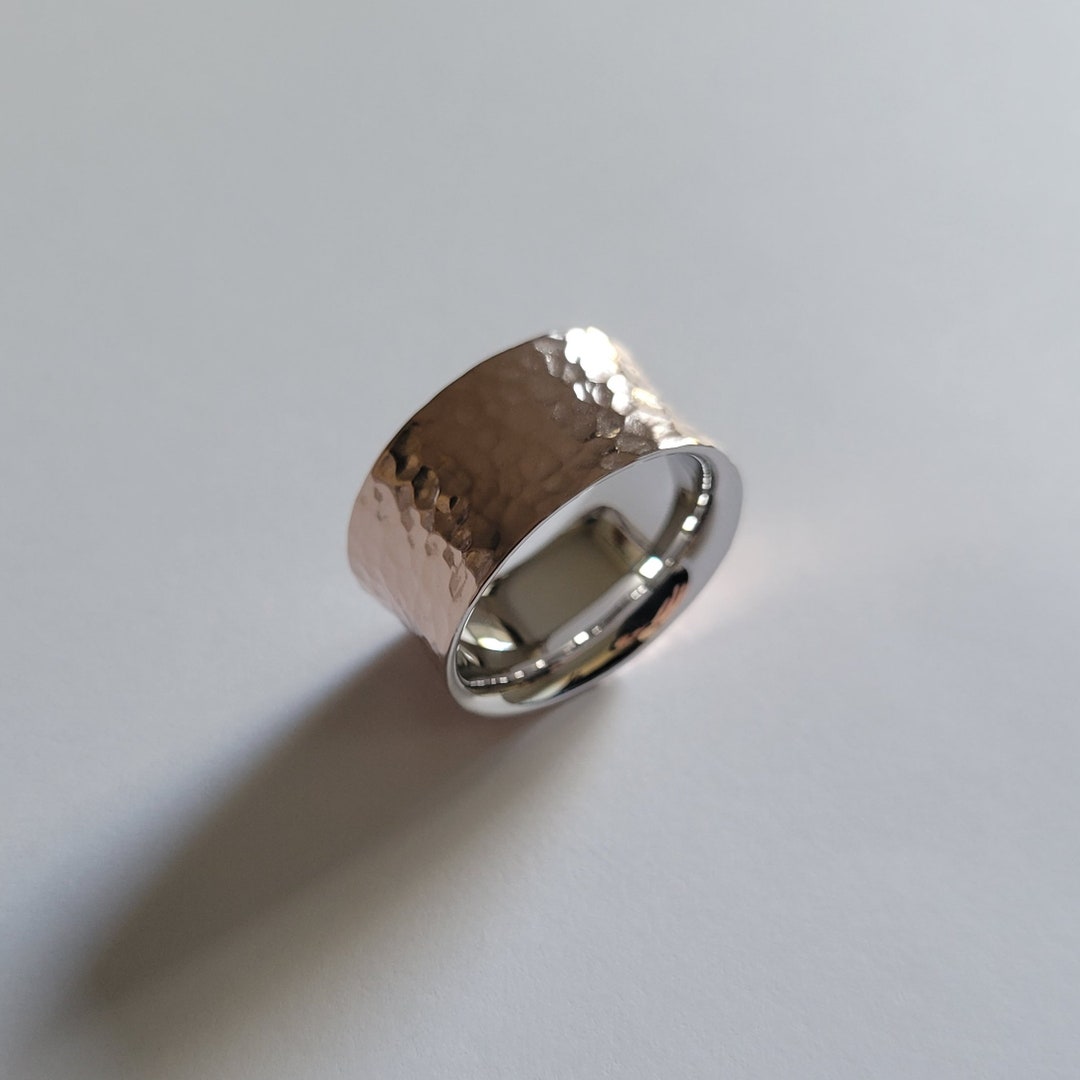 Sterling Silver Hand Hammered Ring, Two Tone Ring, Size 7, Rose Gold ...