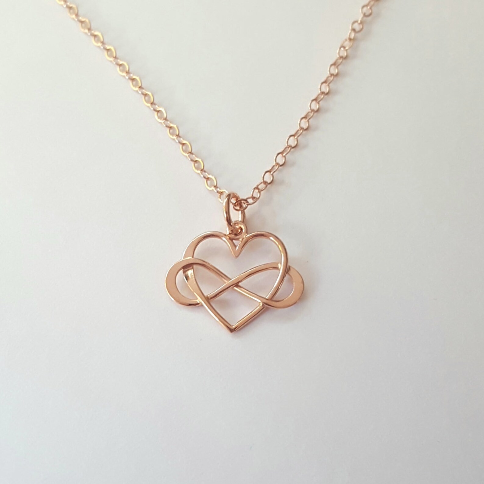 Heart Infinity Necklace Rose Gold Filled Chain Love - Etsy