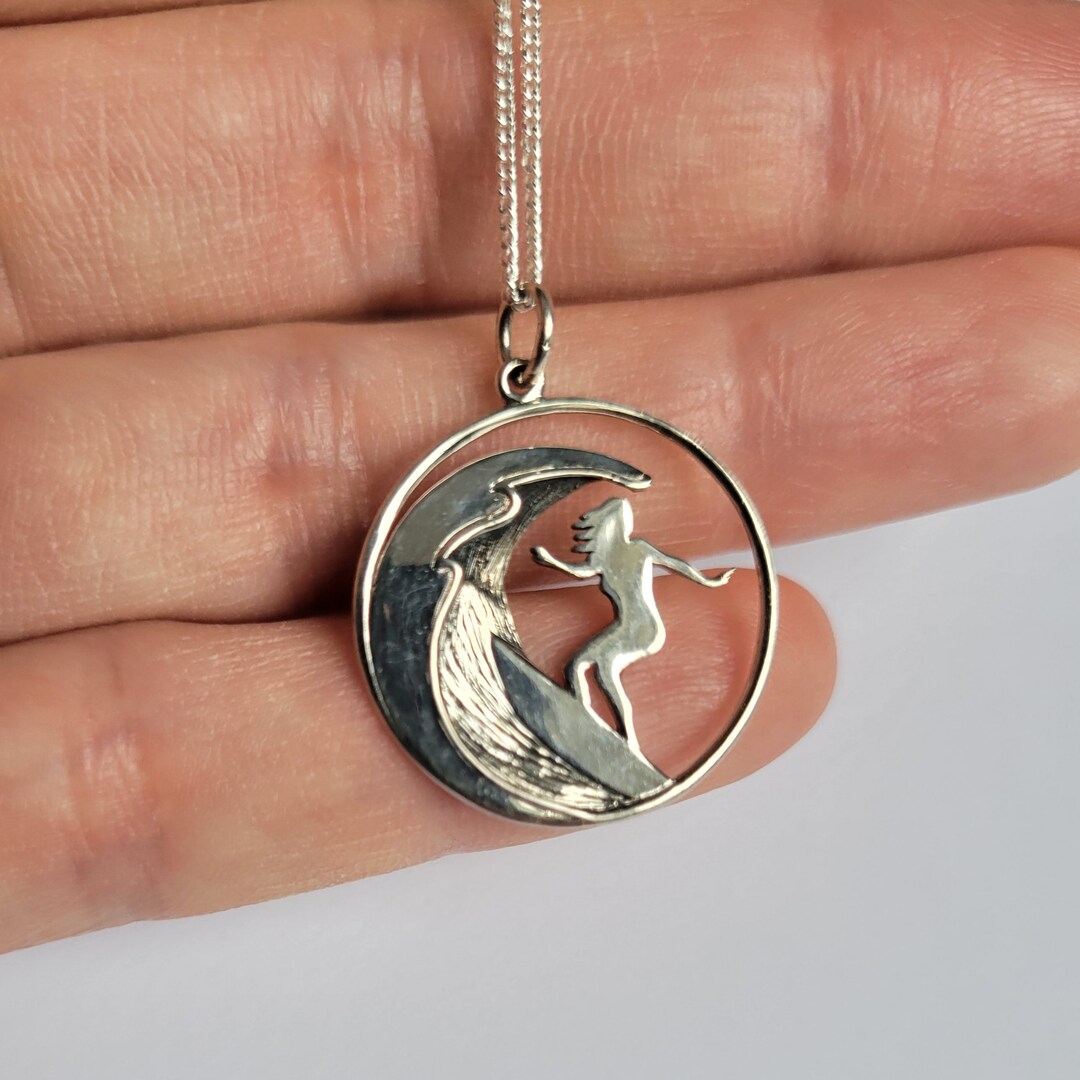 Sterling Silver Surfer Necklace, Surfing Necklace, Birthday Gift, Kids ...