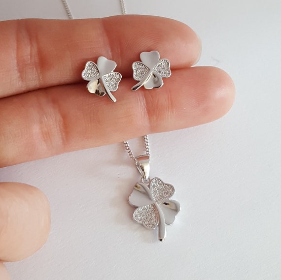 Four Leaf Clover Jewelry Set Clover Earrings Cubic Zirconia | Etsy