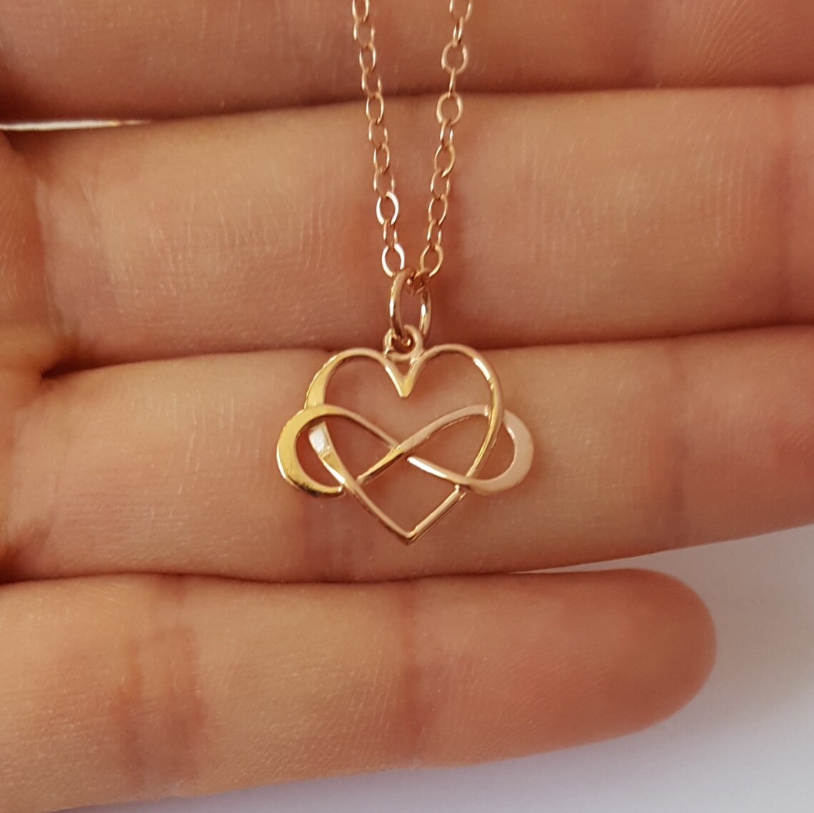 Heart Infinity Necklace Rose Gold Filled Chain Love - Etsy