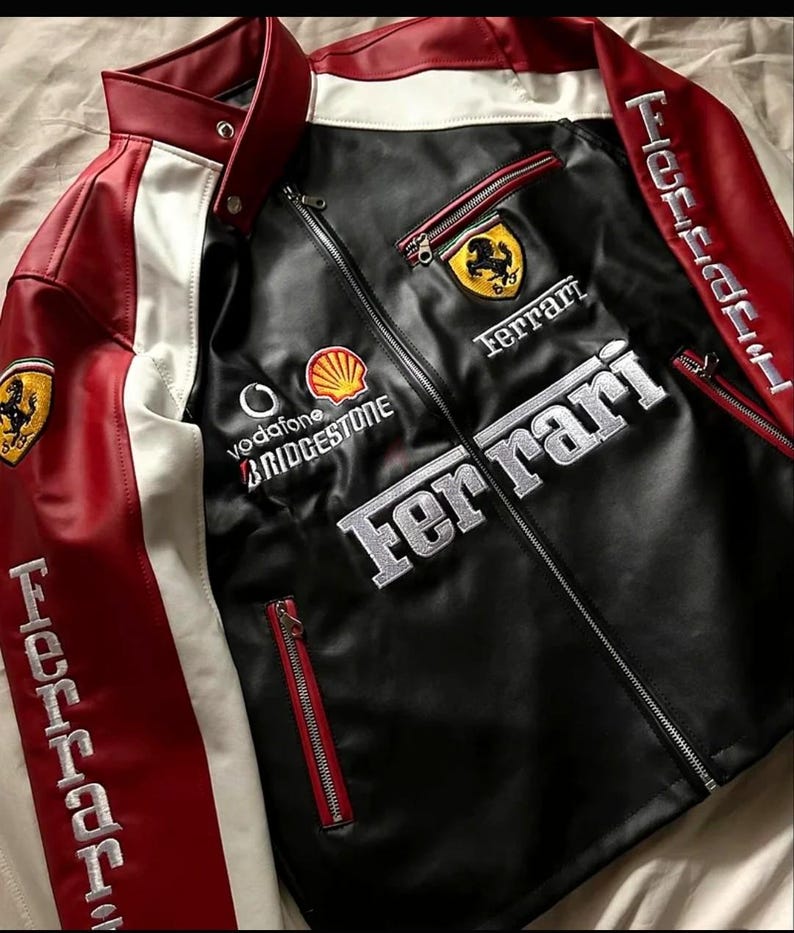 Handmade Ferrari-inspired Leather Moto Jacket | Racing Style - Etsy