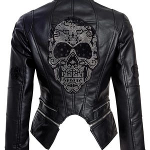 Crystal Skull Leather Biker Jacket: Gothic Rock Moto Style - Etsy