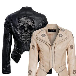 Crystal Skull Leather Biker Jacket: Gothic Rock Moto Style - Etsy