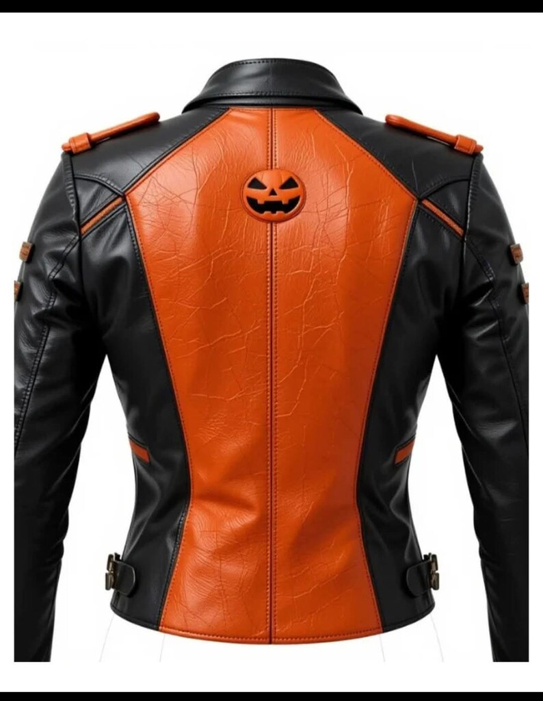 Halloween Pumpkin Leather Jacket – Black & Orange Biker Jacket | Men’s ...