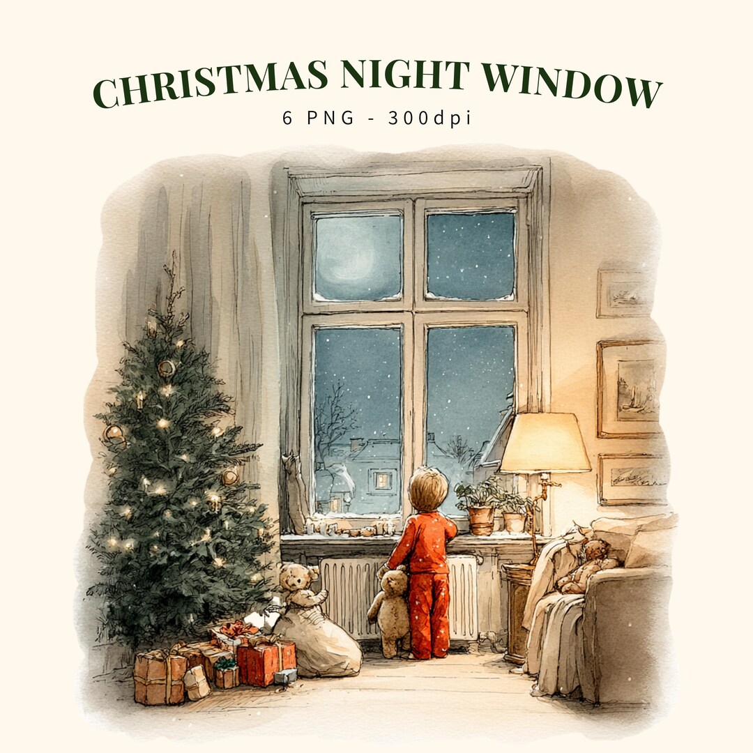 Christmas Night Window – Cozy Winter Kids Illustration Set 6 PNG ...