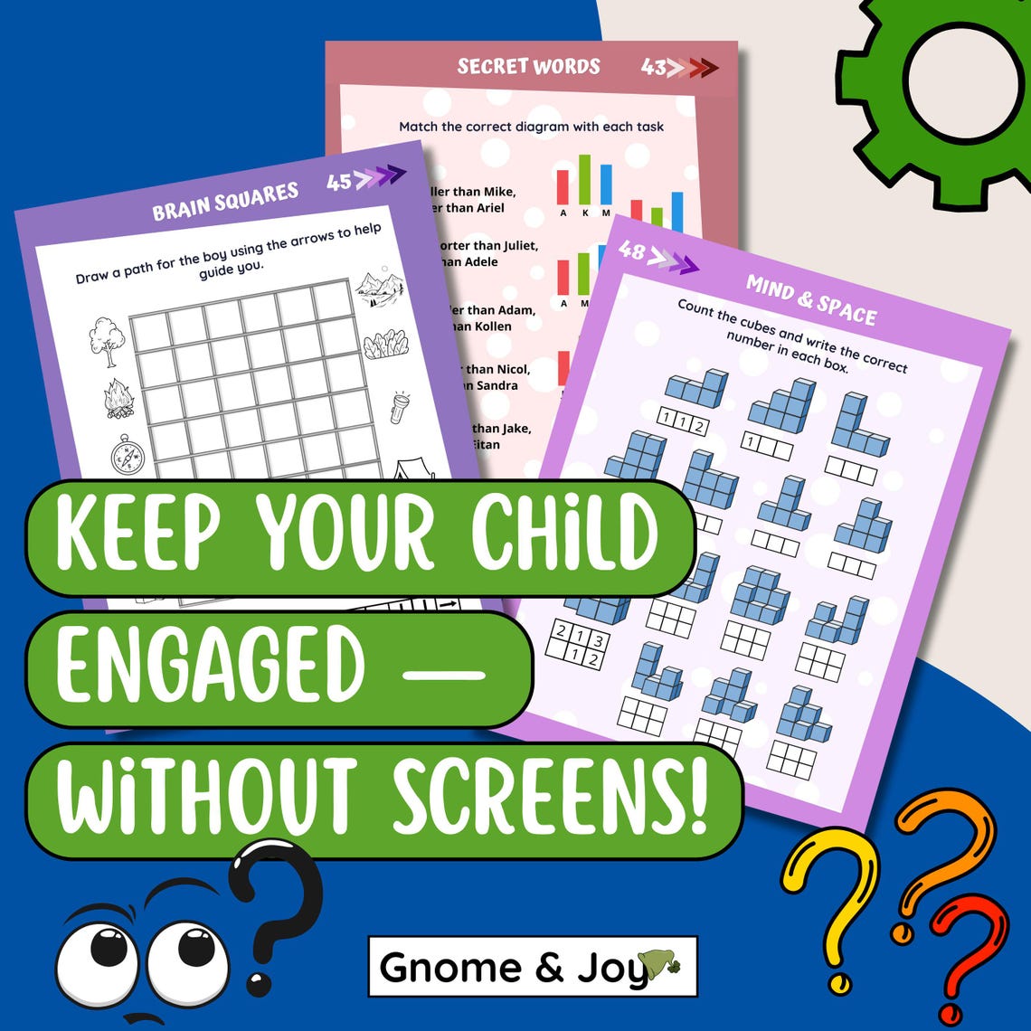Printable Brain Games for Kids 7-10: Logic Puzzles & Drawing Challenges ...