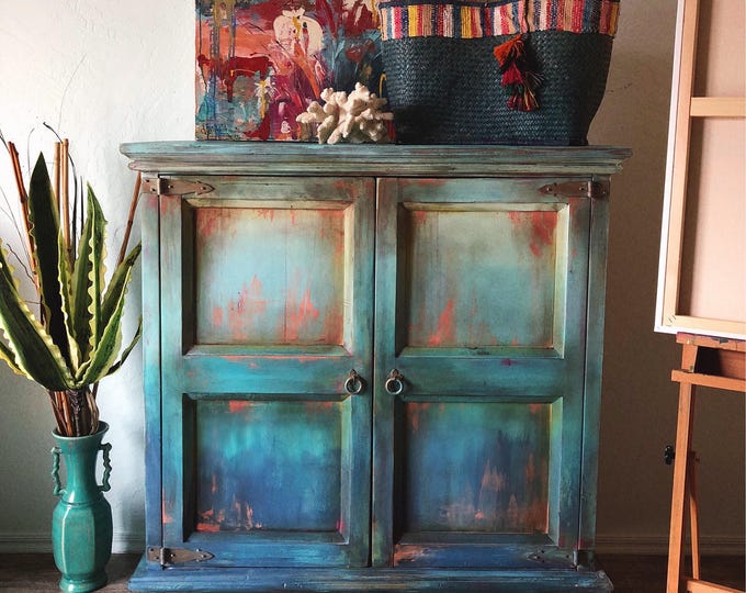 Hand Painted Solid Wood Armoire / TV Cabinet - Etsy