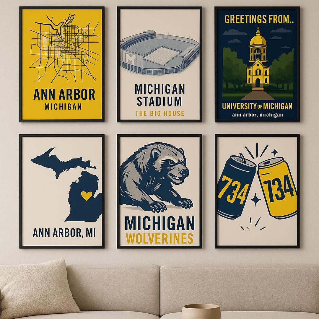 University of Michigan Poster Set: Ann Arbor Prints, Wolverines Art ...