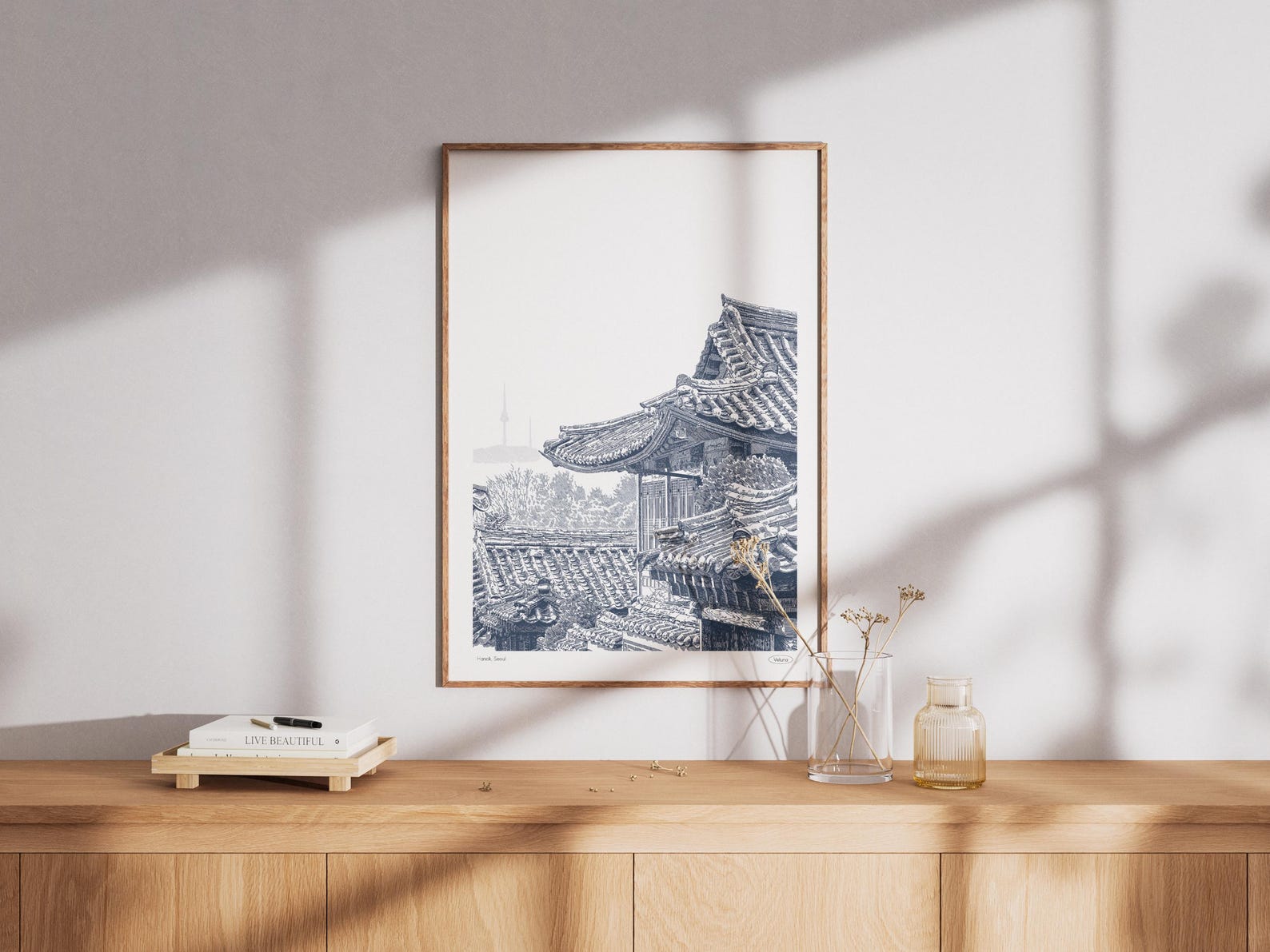 Hanok Seoul Pen / Ink Print – Blue & White Korean Architecture ...