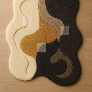 Abstract Wavy Tufted Rug Modern Handmade Area Rug in Neutral Tones Boho ...