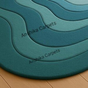 Modern Wavy Blue Tufted Rug 3D Layered Handmade Carpet Abstract Custom ...