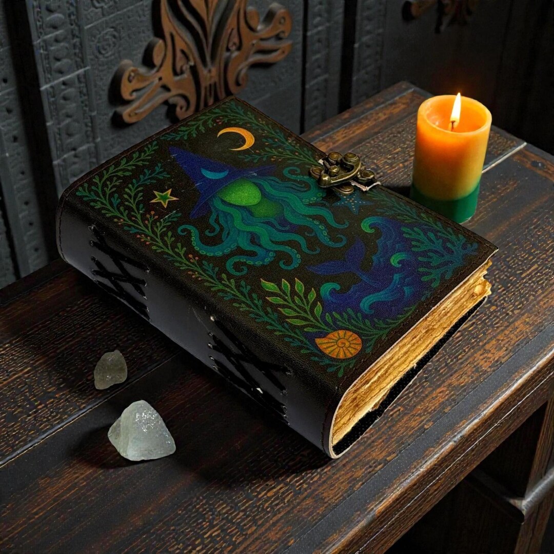 Oceanic Witch Leather Grimoire | Mermaid Spell Book of Shadows | Deckle ...