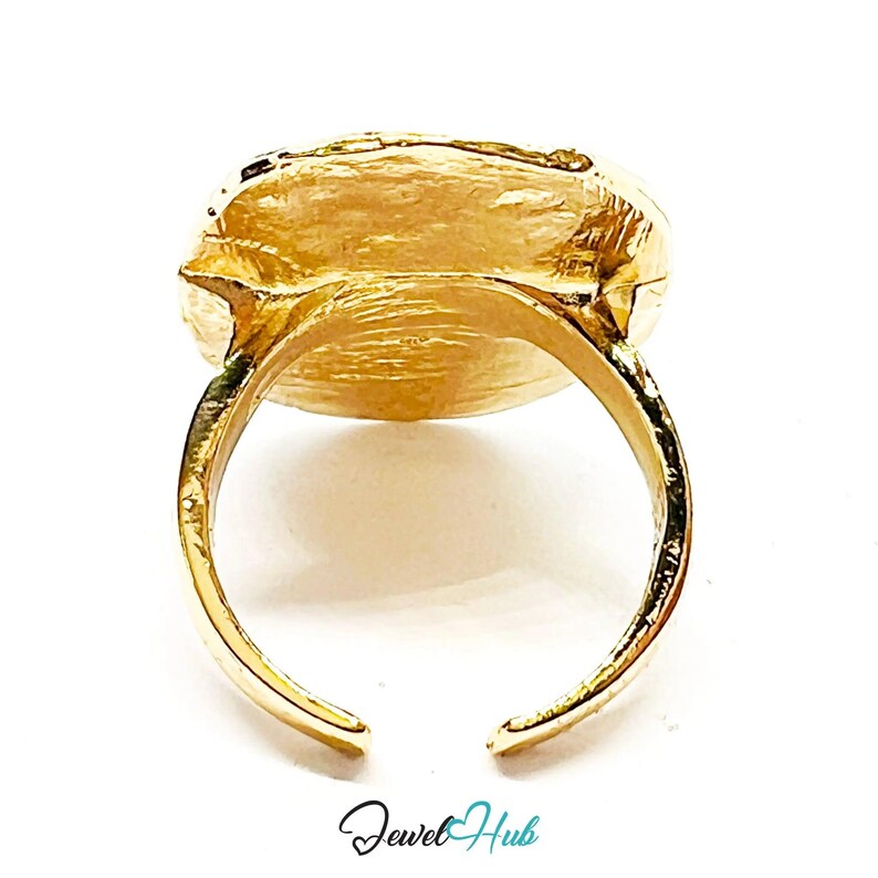 Gold-plated Oval Ring – Sculptural Texture in Modernist Form ...