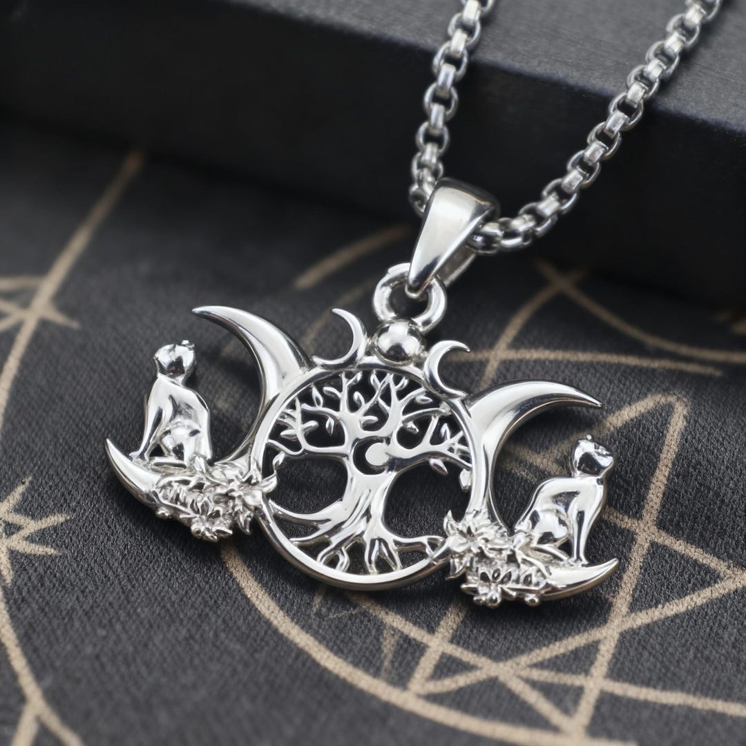 Hecate Triple Moon Necklace: 925 Sterling Silver, Witchy Tree of Life ...