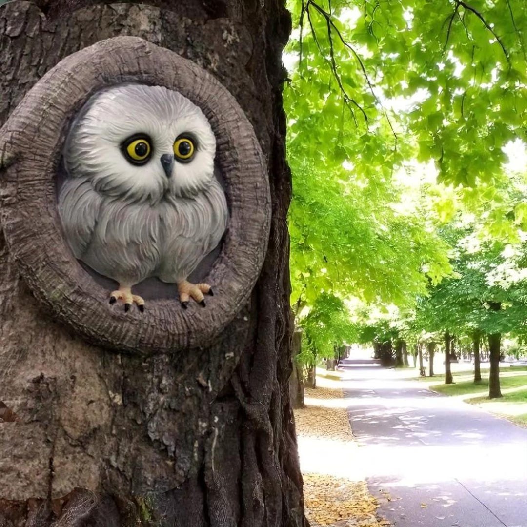 Baby Owl Tree Face Sculpture: Resin Tree Hugger Garden Decor - Etsy