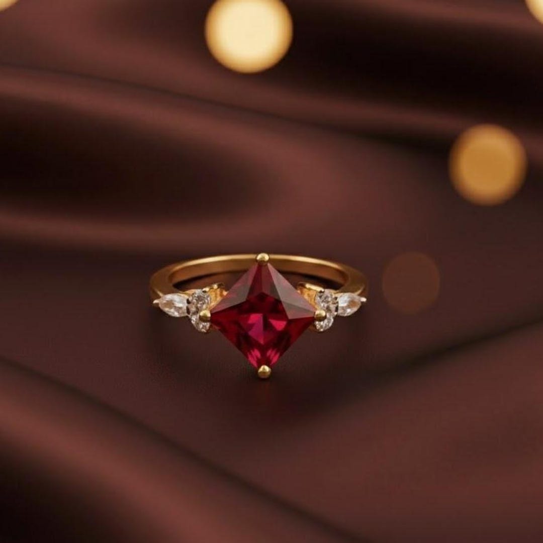 Pink Ruby Princess Ring, 14k Gold Plated 925 Silver, Handmade Women ...