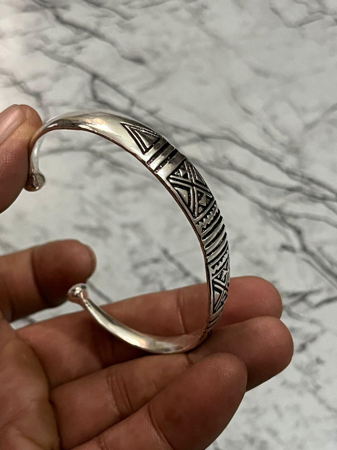 925 Sterling Silver Engraved Bangle–handmade Tribal Pattern Silver Kada ...