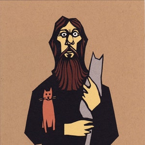 Rasputin Holding Cats - Screen Print With Glowing Eyes - Etsy