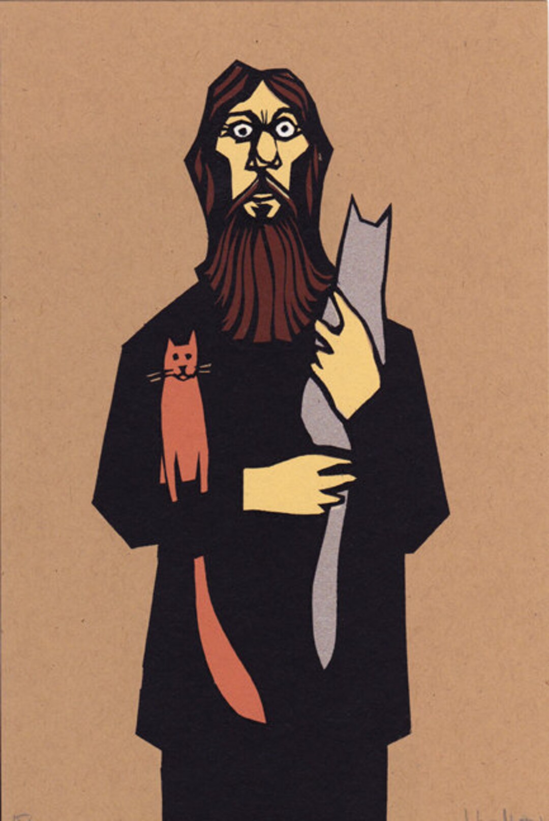 Rasputin Holding Cats - Screen Print With Glowing Eyes - Etsy