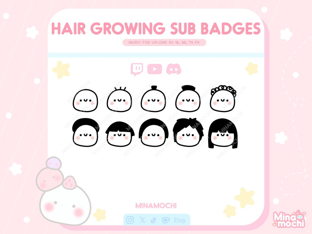 Hair Growing Mochi Twitch Sub Badges | Pastel Kawaii Stream Assets ...