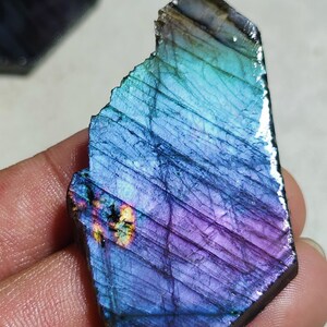 Natural Rainbow Labradorite Raw Slice Gemstone: Hand Polished One Side ...