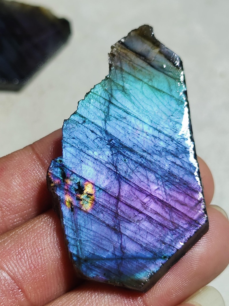Natural Rainbow Labradorite Raw Slice Gemstone: Hand Polished One Side ...
