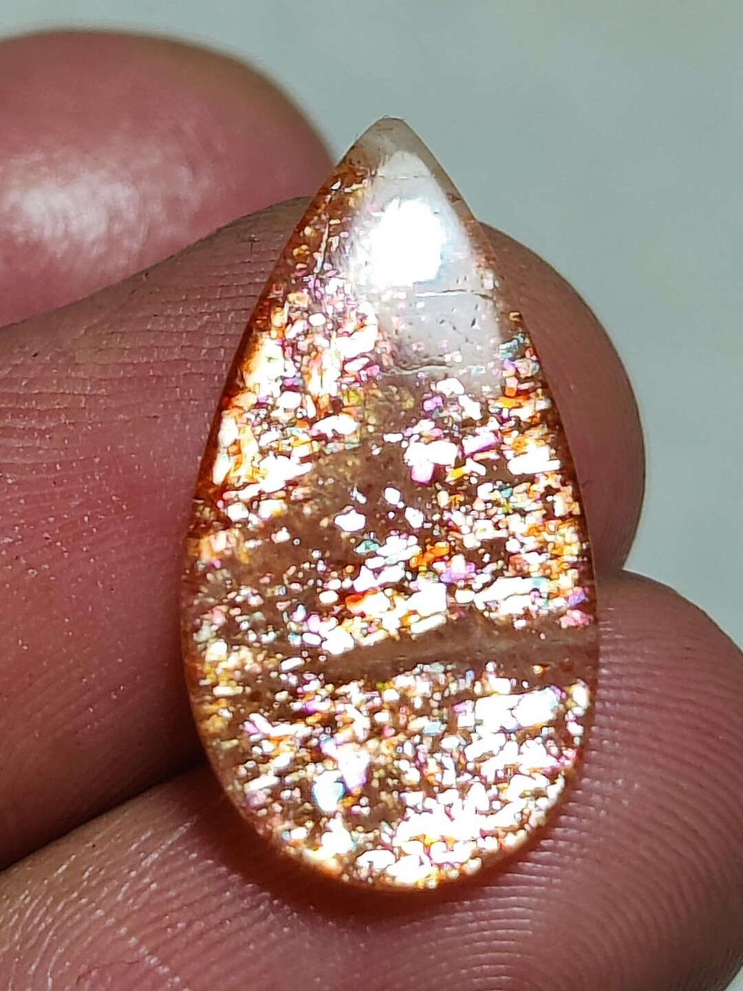 Sunstone Confetti Cabachon Stone Gemstone: Natural Polished Pear ...