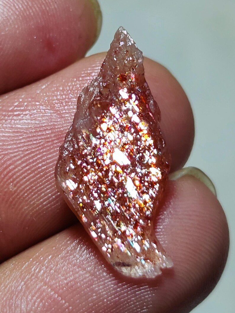 Sunstone Confetti Stone Gemstone: Natural Polished Raw Slice One Side ...