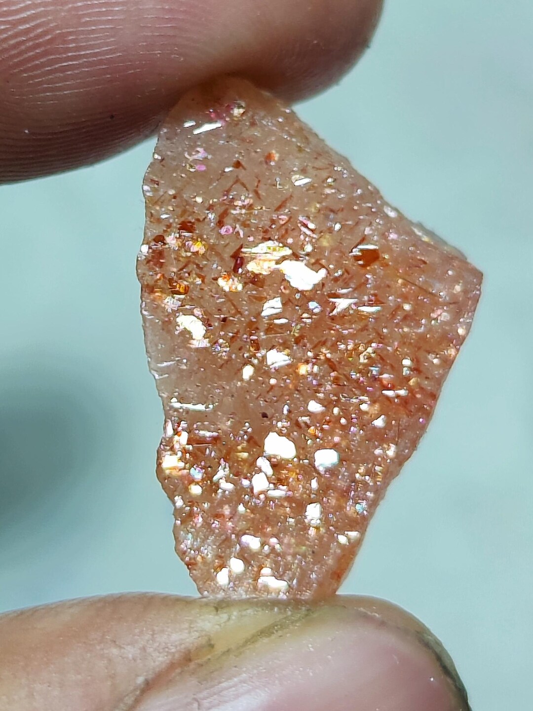 Sunstone Confetti Stone Gemstone: Natural Polished Raw Piece One Side ...