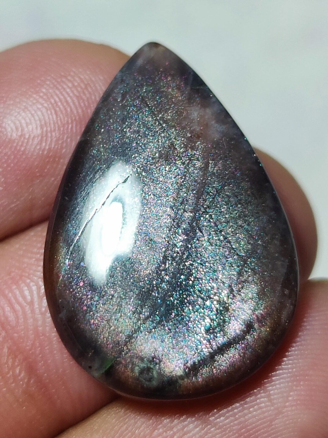 Purple Haze Sunstone Gemstone: Pear Shape, Metallic Schillerization 26× ...