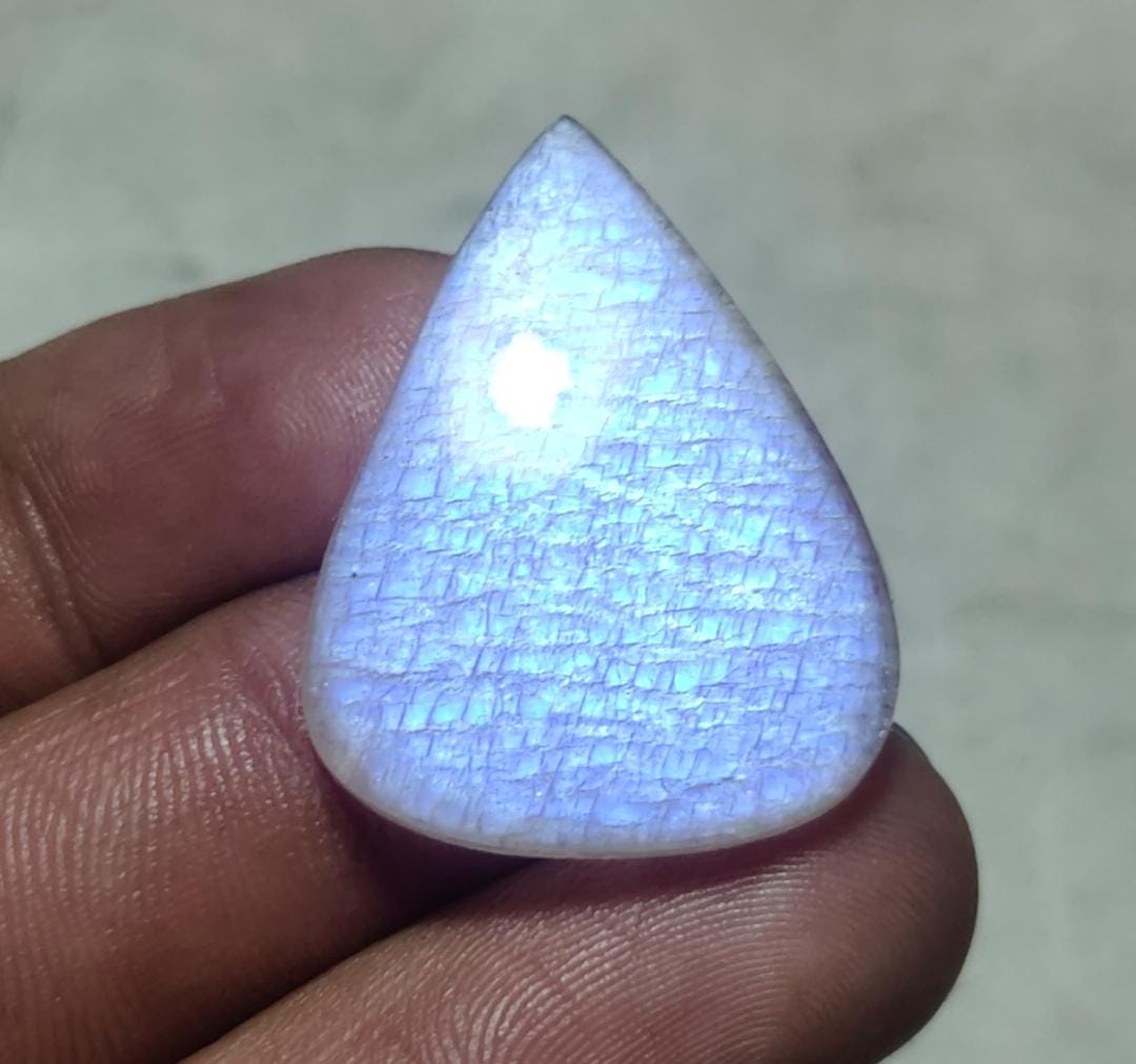 Flashy Blue African Moonstone Cabachon Gemstone Pear: Hand Polished ...