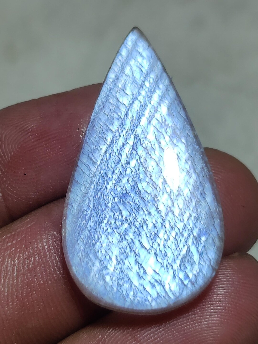 Flashy Blue African Moonstone Cabachon Gemstone Pear: Hand Polished ...