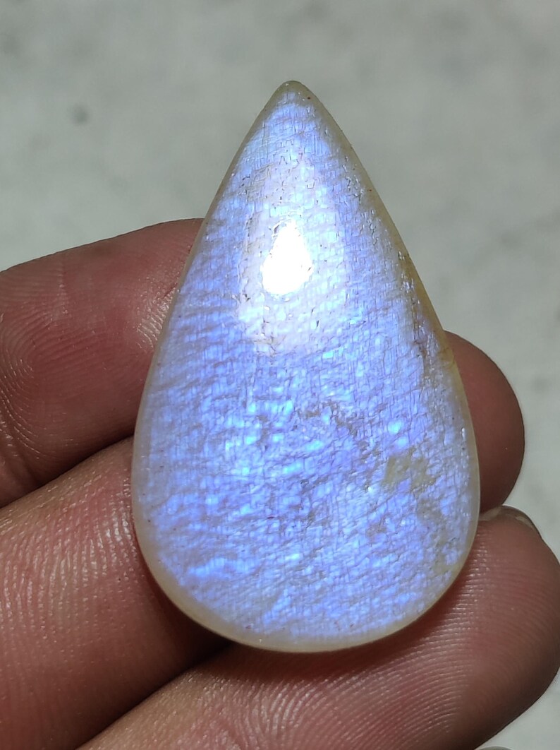 Flashy Blue African Moonstone Gemstone: Pear Cabachon Hand Polished ...