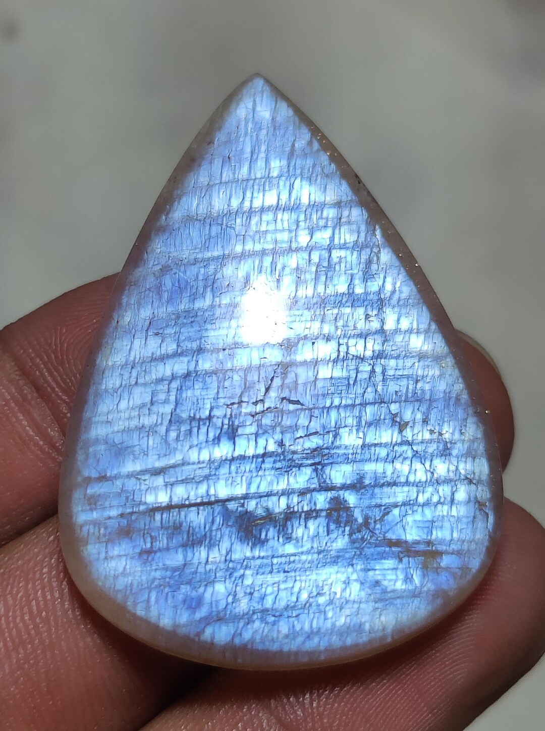 Flashy Blue African Moonstone Gemstone Pear: Hand Polished, Natural 43× ...