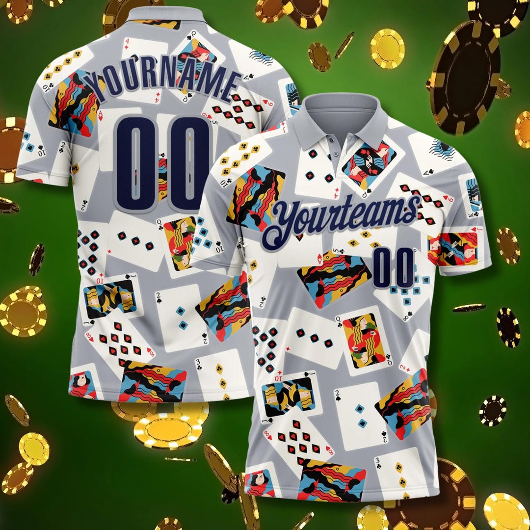 Custom Playing Cards Polo, Personalized Name Number, Gray Casino Team ...