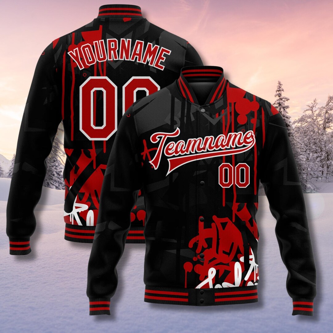 Personalized Varsity Jacket: Black & Red Graffiti Baseball Bomber - Etsy