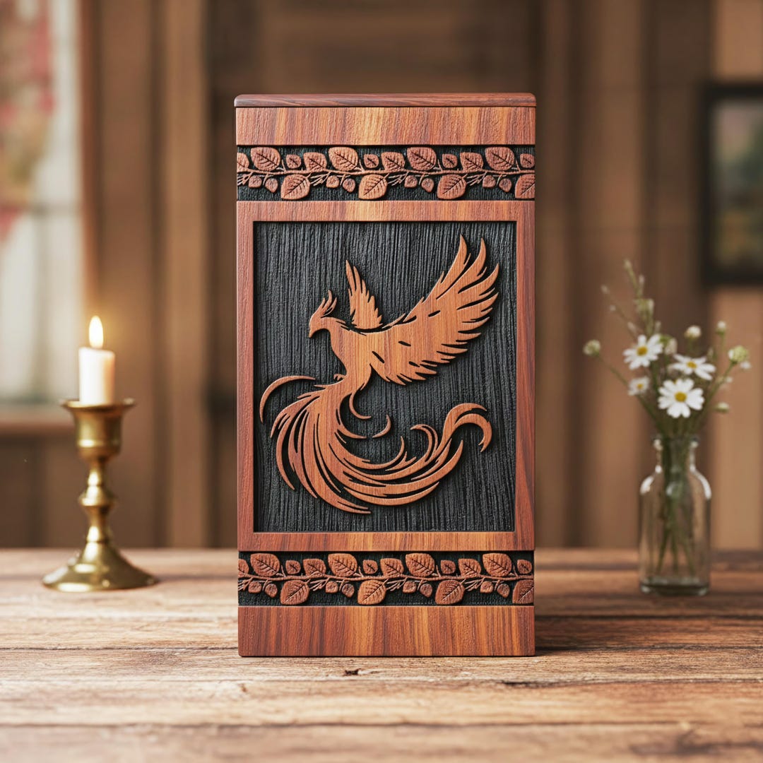Handcrafted Rosewood Cremation Urn | Engraved Phoenix Memorial - Etsy