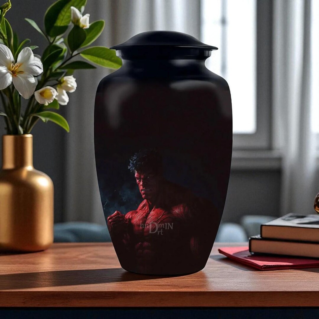 Superhero Cremation Urn Red and Black Hero Urn for Ashes Unique Tribute ...